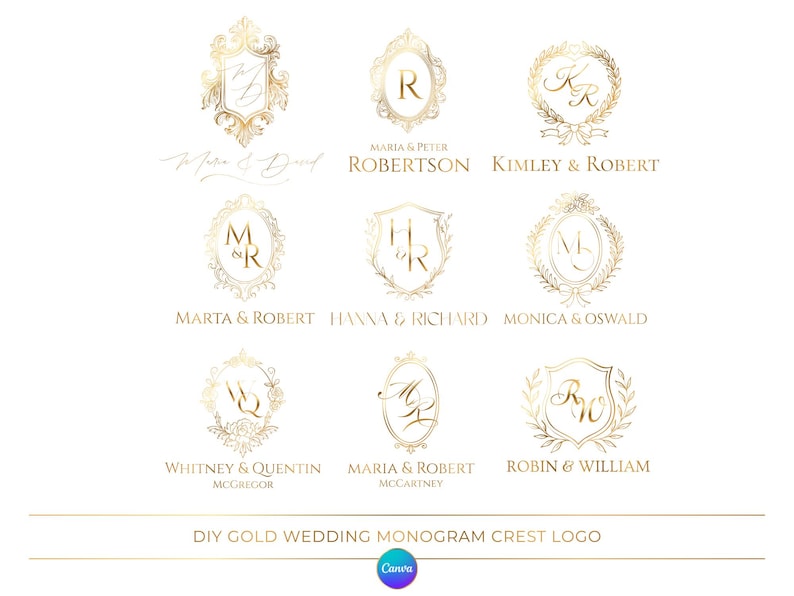 Gold Monogram Crest Logo Template | Custom Elegant Wedding Logo ...