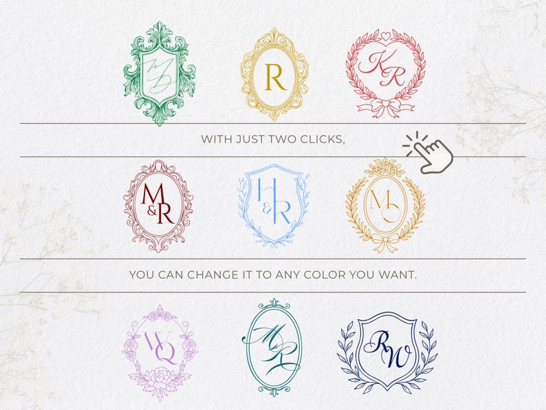 Wedding Monogram Crest Logo Bundle | Custom Canva Template | Editable ...