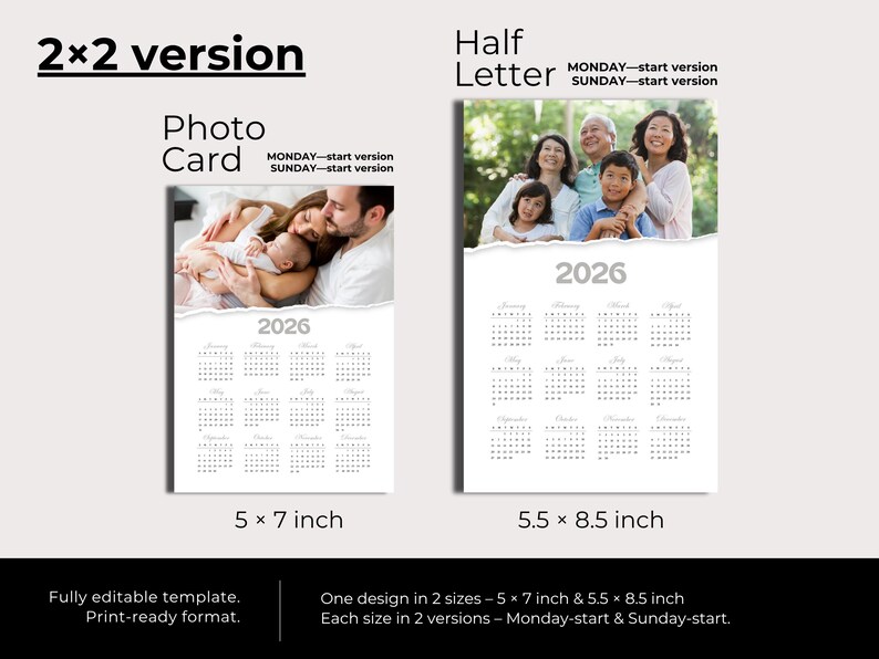 2026 Calendar Photo Frame Template in 5x7 and 5.5x8.5 Inch Size ...