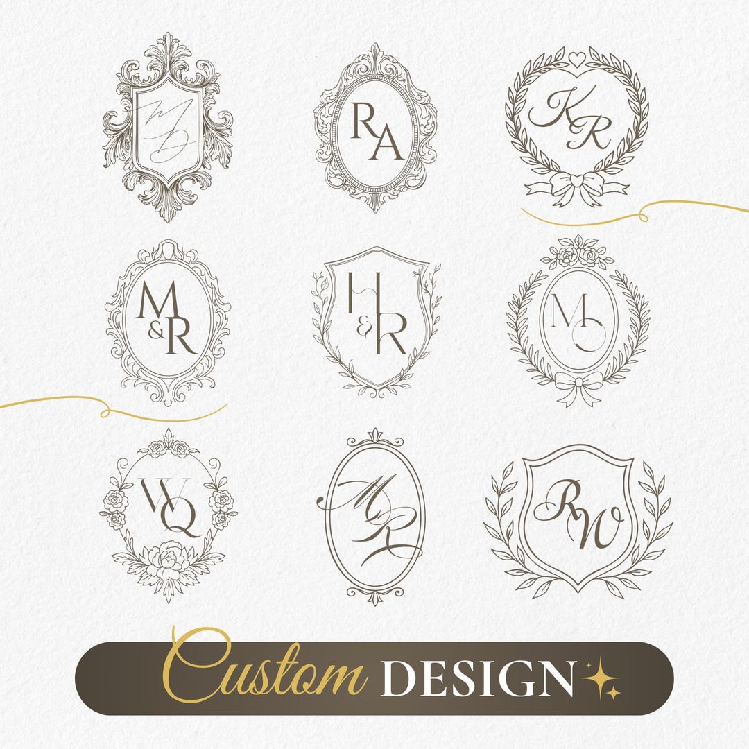 Custom Wedding Monogram Crest Logo Design | Elegant Initials Personal ...