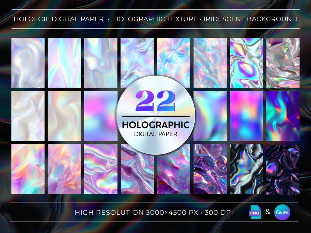 Holographic Digital Paper Pack – 22 Iridescent Textures, Holofoil ...