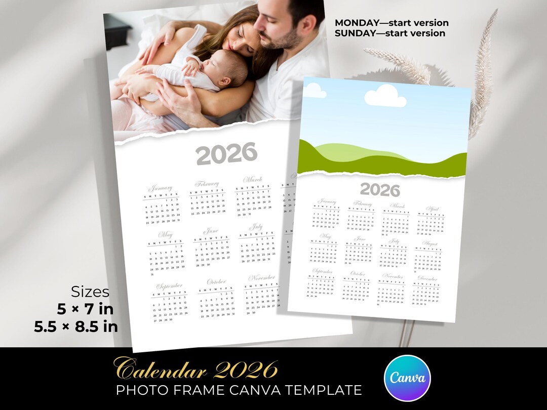 2026 Calendar Photo Frame Template in 5x7 and 5.5x8.5 Inch Size ...
