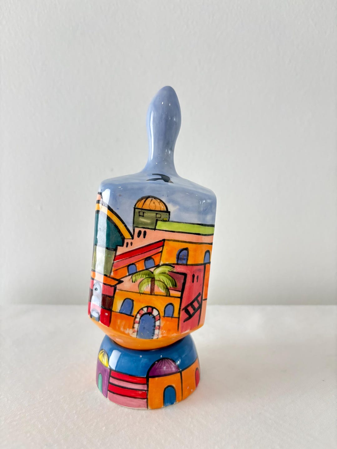 Hand-painted Ceramic Dreidel With Jerusalem Design | Colorful Judaica ...
