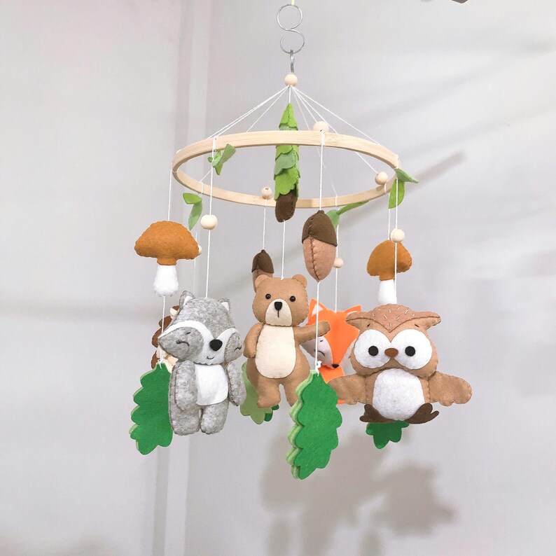 Woodland Baby Crib Mobile, Custom Baby Name Felt Mobile, Fox Hedgehog ...