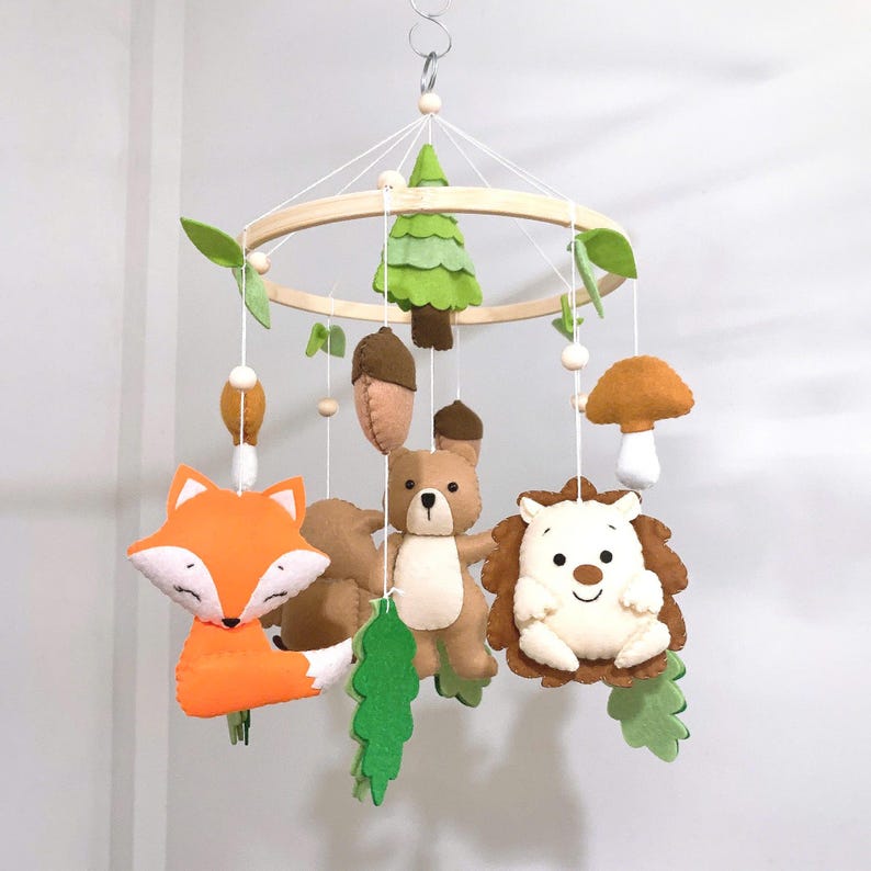 Woodland Baby Crib Mobile, Custom Baby Name Felt Mobile, Fox Hedgehog ...