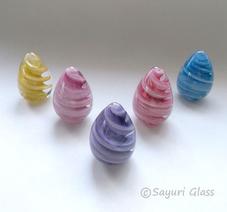 Set of Two Glass Egg Paperweight Yellow Teal Mica Canes: DISASTER ...