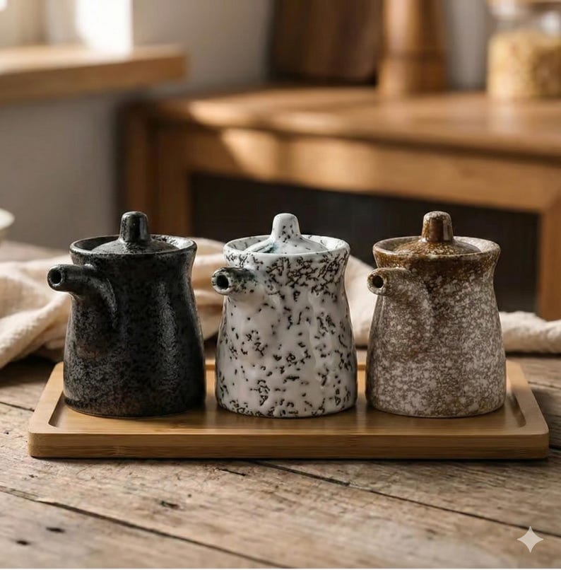 Japanese Ceramic Soy Sauce Dispenser | Wabi-sabi Stoneware Oil ...