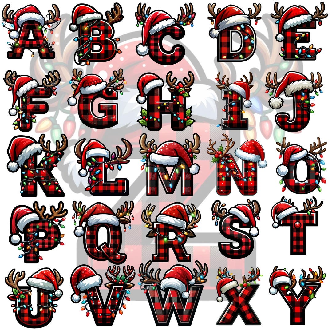 Christmas Plaid Alphabet PNG | Santa Hat Reindeer Font (digital ...