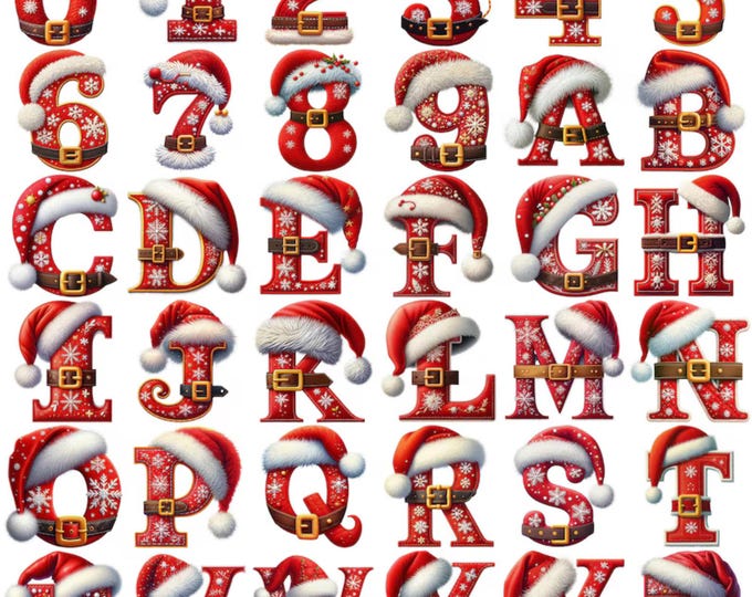 Christmas Alphabet & Numbers Clipart: Santa Claus Watercolor PNG ...