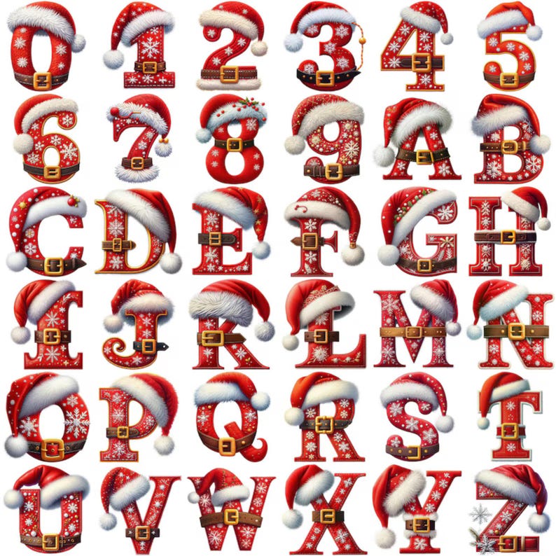 Christmas Alphabet Clipart | Santa Letters & Numbers PNG (digital ...