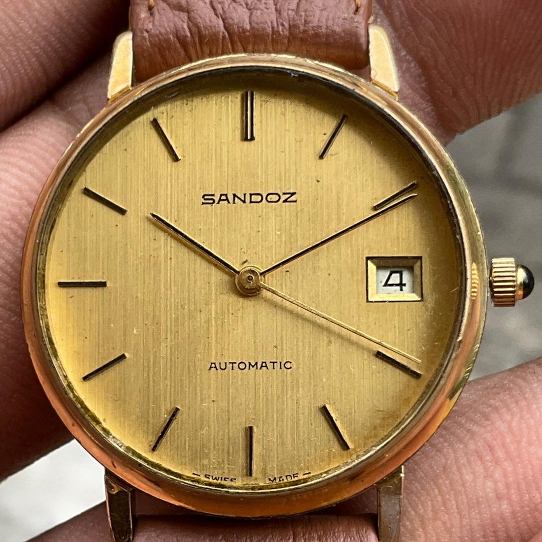 Sandoz Automatic Gold Linen Dial • ETA 2824 • 1980s • 36.5mm • Vintage ...