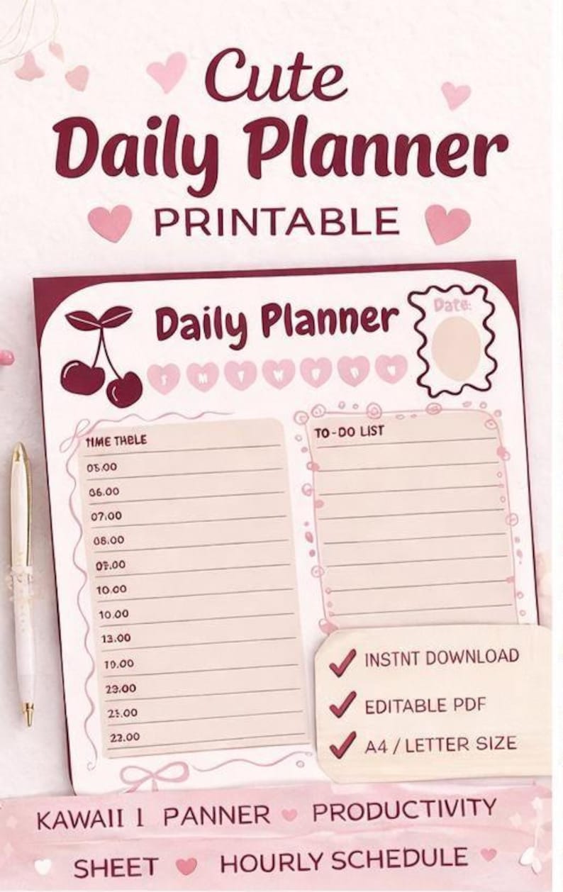 Daily Planner Printable | Hourly Schedule, To-do List (digital Download ...