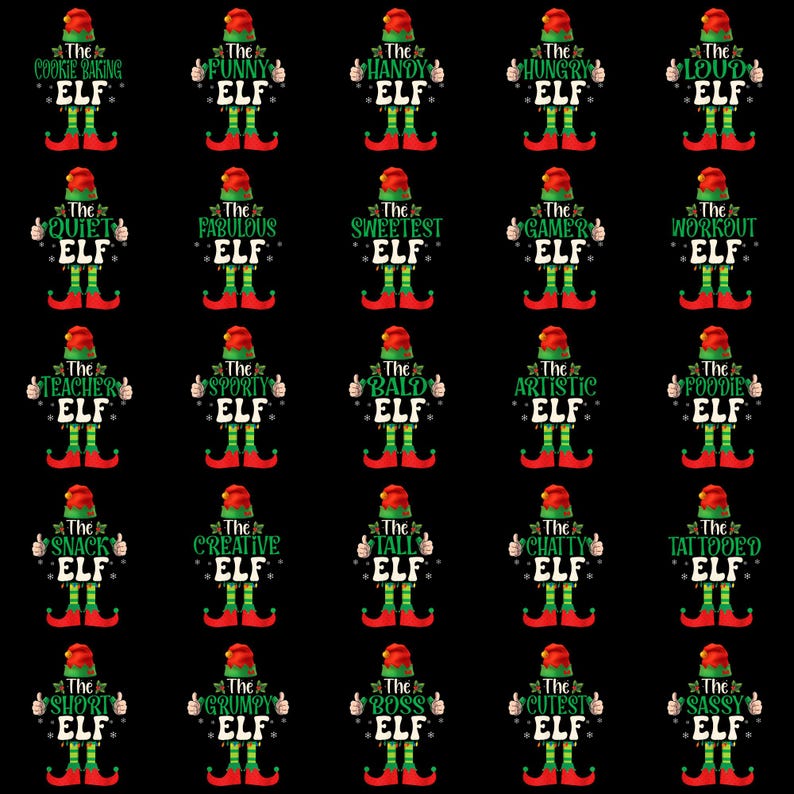 Funny Elf Group PNG, Matching Family Christmas 2025 Holiday Clipart ...