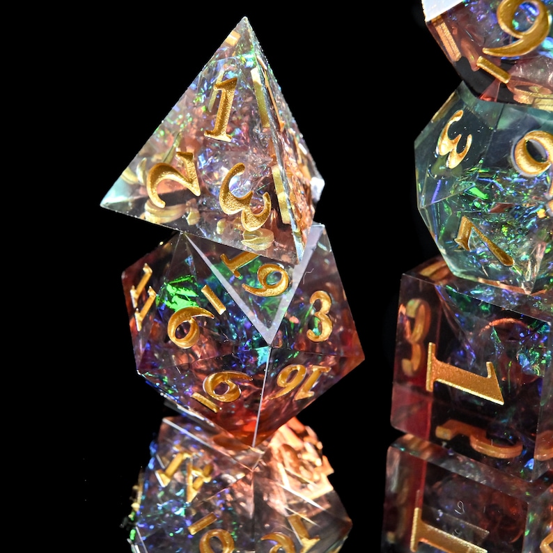 Blood Rainbow Gem Dice- Sharp Dnd Dice - Clear - Handmade Resin Dice ...