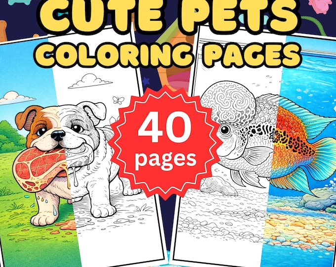 Printable Pets Coloring Pages for Kids and Adults | 90 Pages | Instant ...
