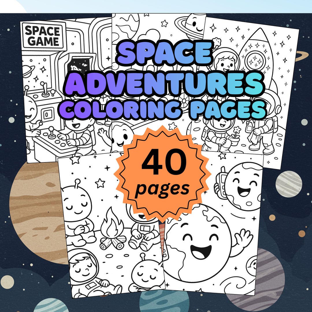 Space Adventures Coloring Pages for Kids (PDF) - Etsy