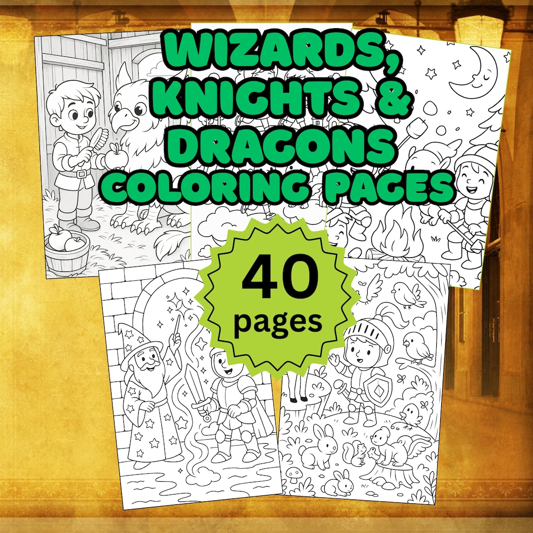 Wizards, Knights and Dragons Coloring Pages for Kids (PDF) - Etsy