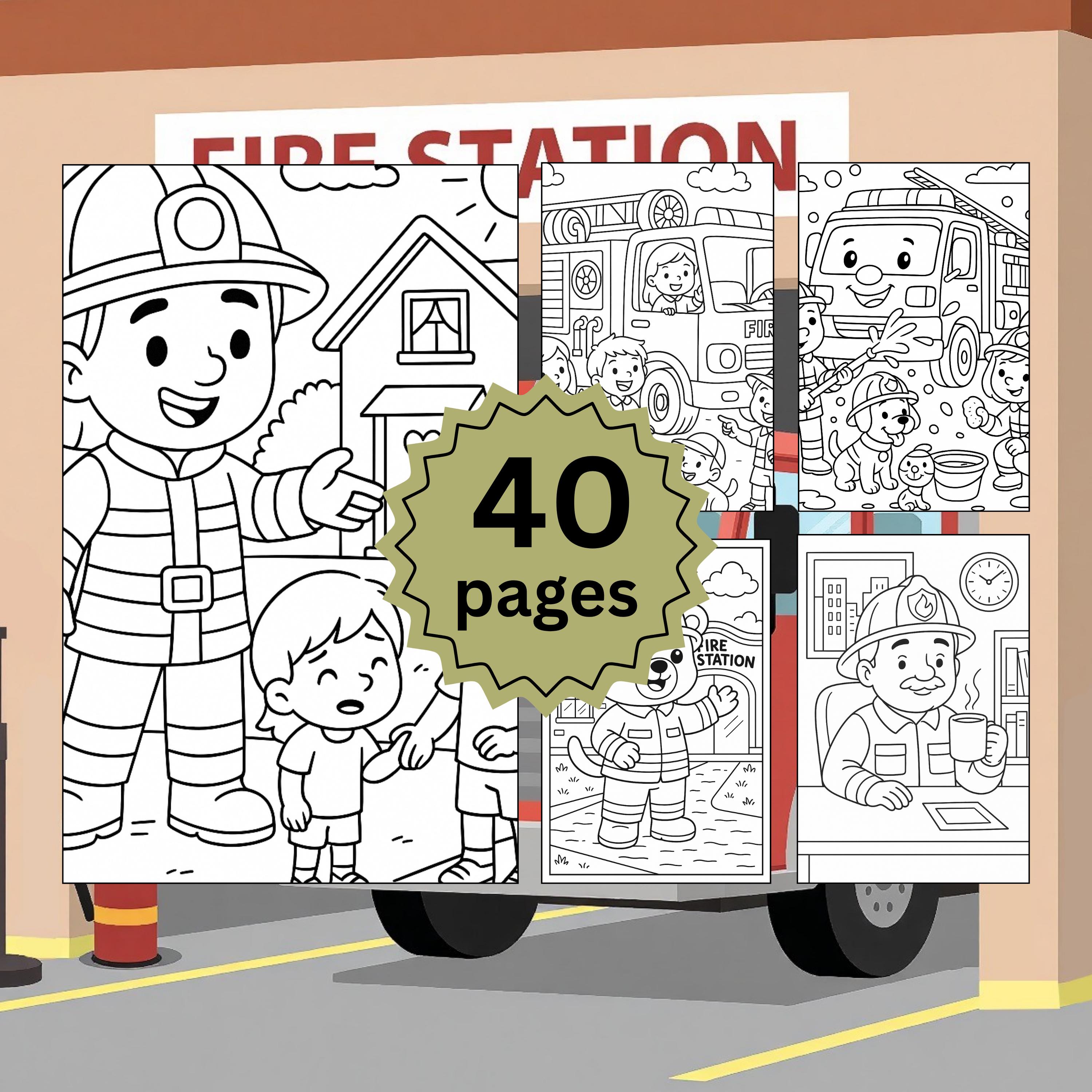 Firefighters and Fire Trucks Coloring Pages for Kids (PDF) - Etsy