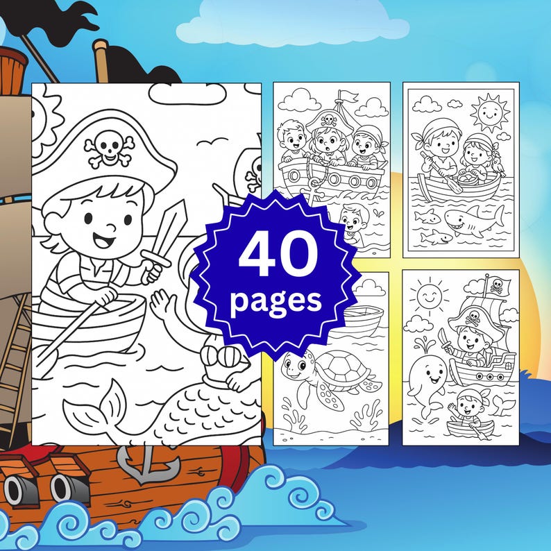 Pirates and Mermaids Coloring Pages for Kids (PDF) - Etsy