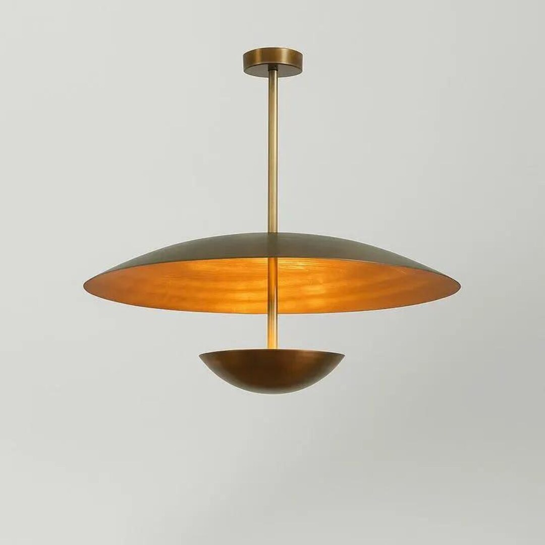 Modern Brass Pendant Light – Double Disk Shade, Italian Inspired - Etsy