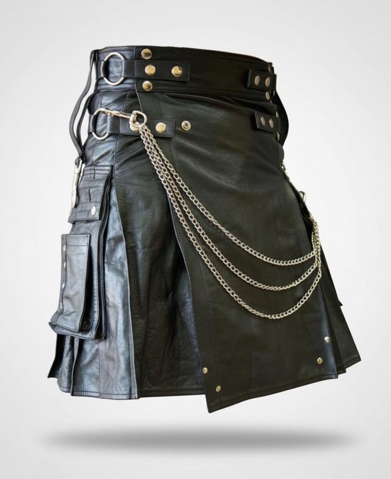 Mens Black Leather Utility Kilt | Gothic Warrior Scottish Kilt - Etsy