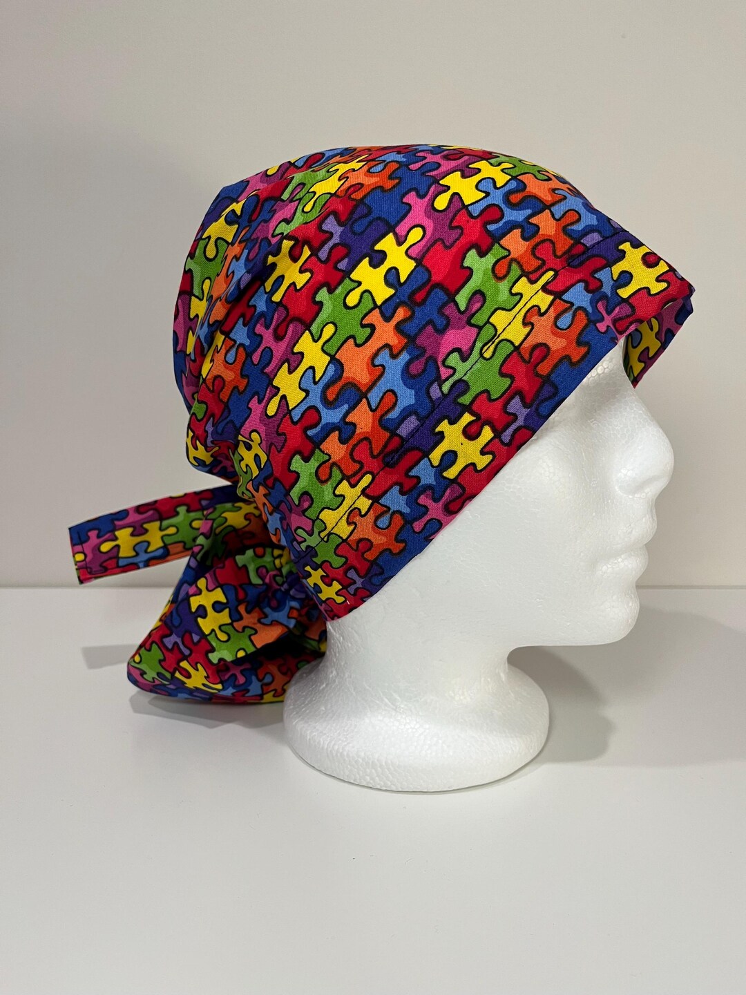Autism Puzzle Scrub Cap | Ponytail Nurse Hat | Satin Lined Optional ...