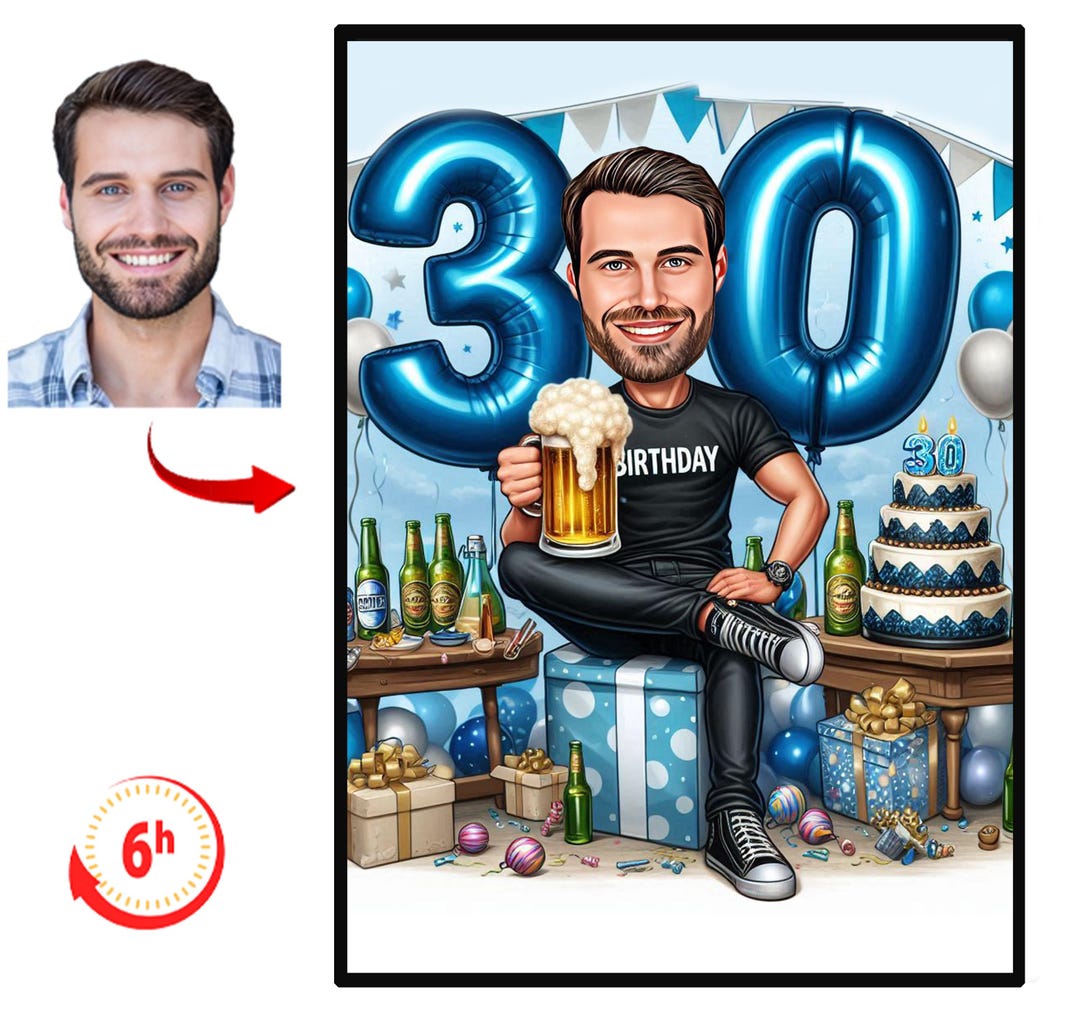 Custom 30th Man Cartoon Portrait | 30th Birthday Caricature | Birthday ...