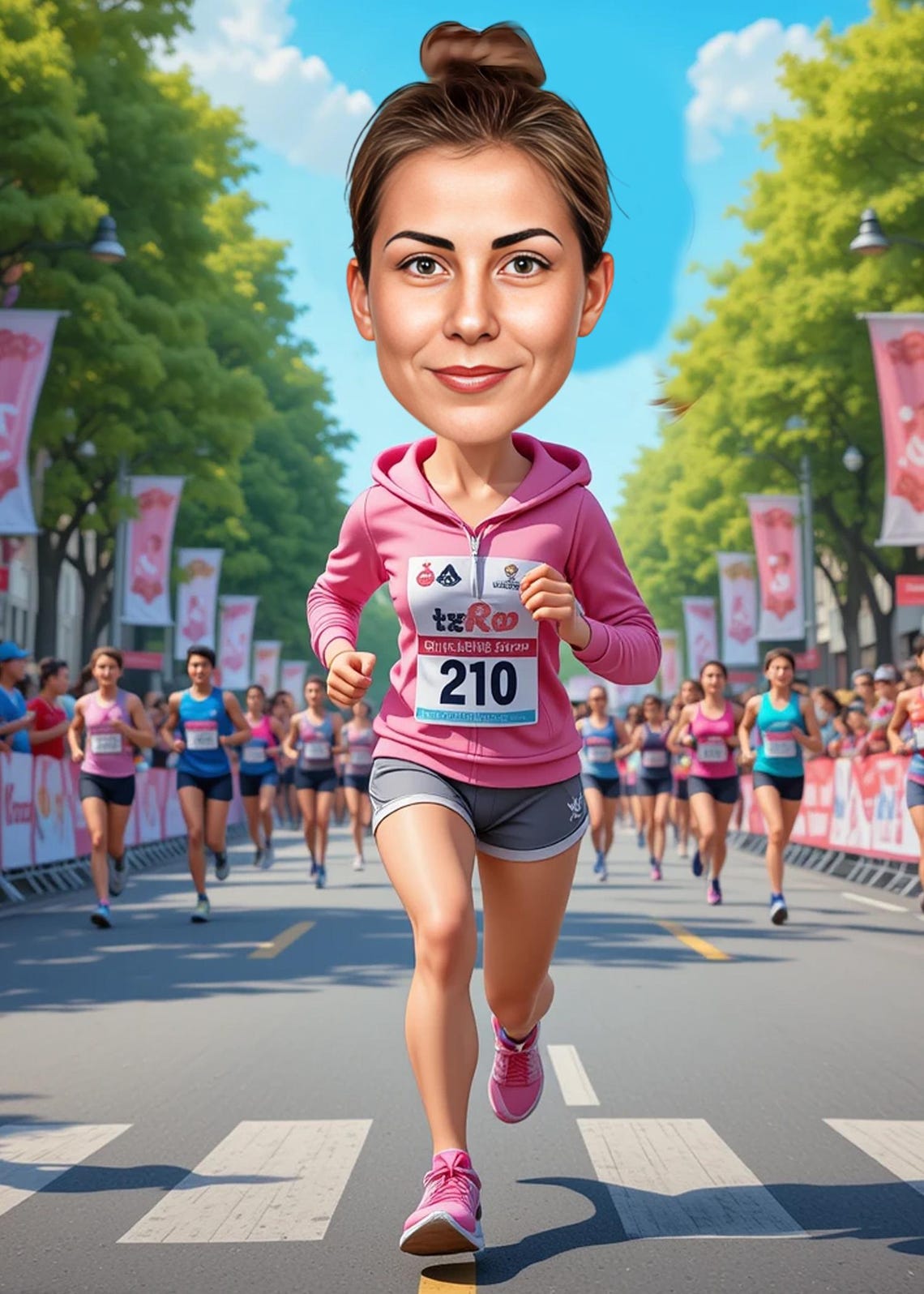 Custom Female Runner Cartoon Portrait | Personalized Running Caricature ...