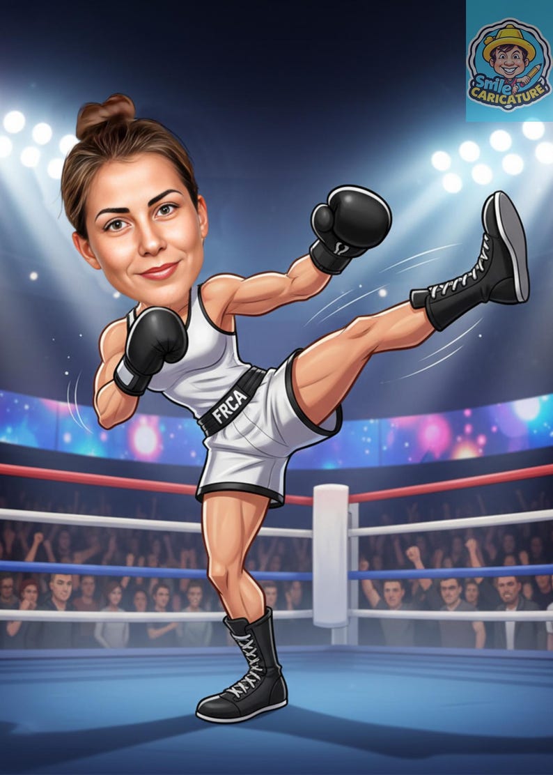 Custom Female Kickboxing Cartoon Portrait | Personalized Kickboxer ...