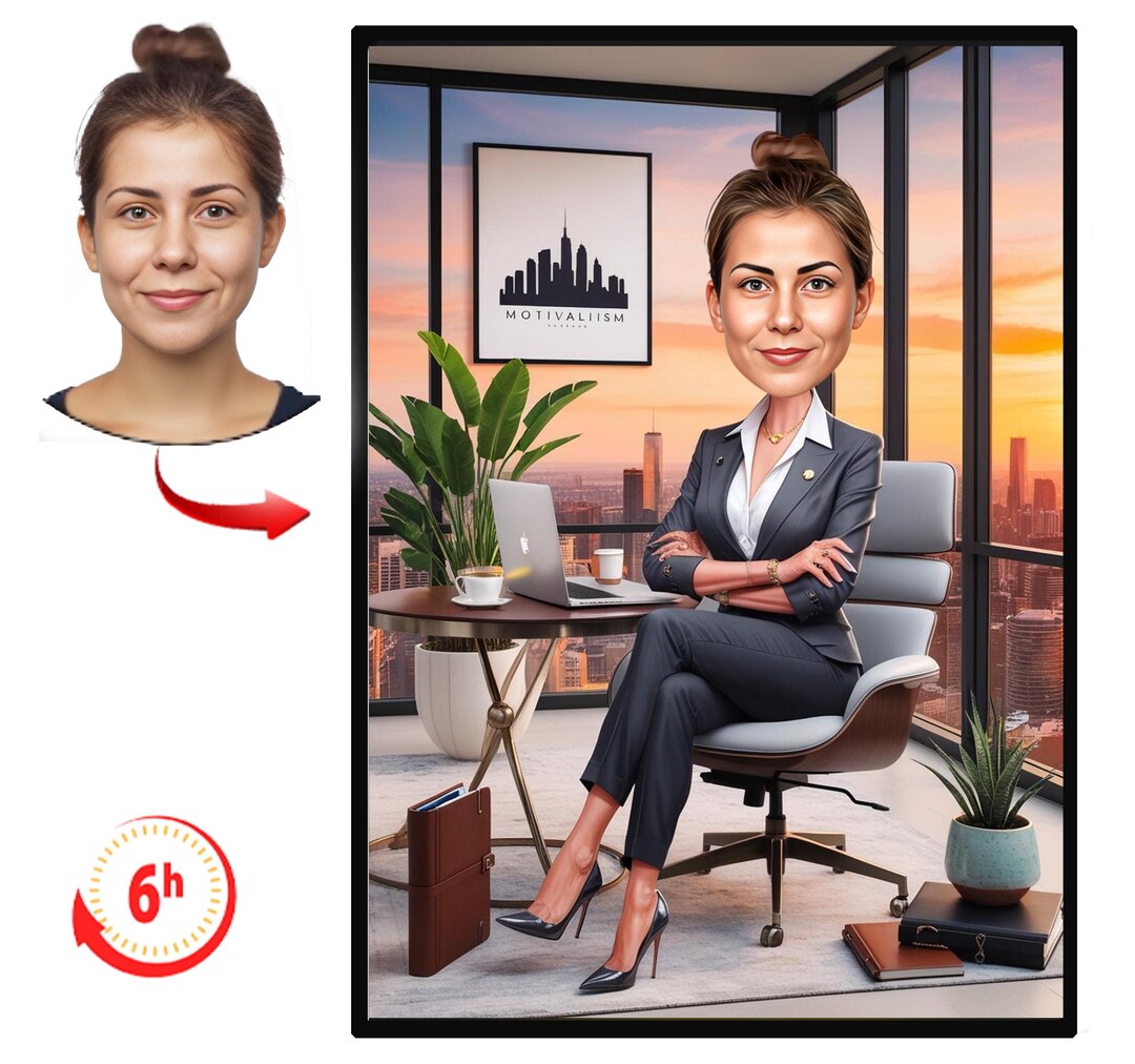 Custom Female Boss Cartoon Portrait | Personalized Boss Lady Caricature ...