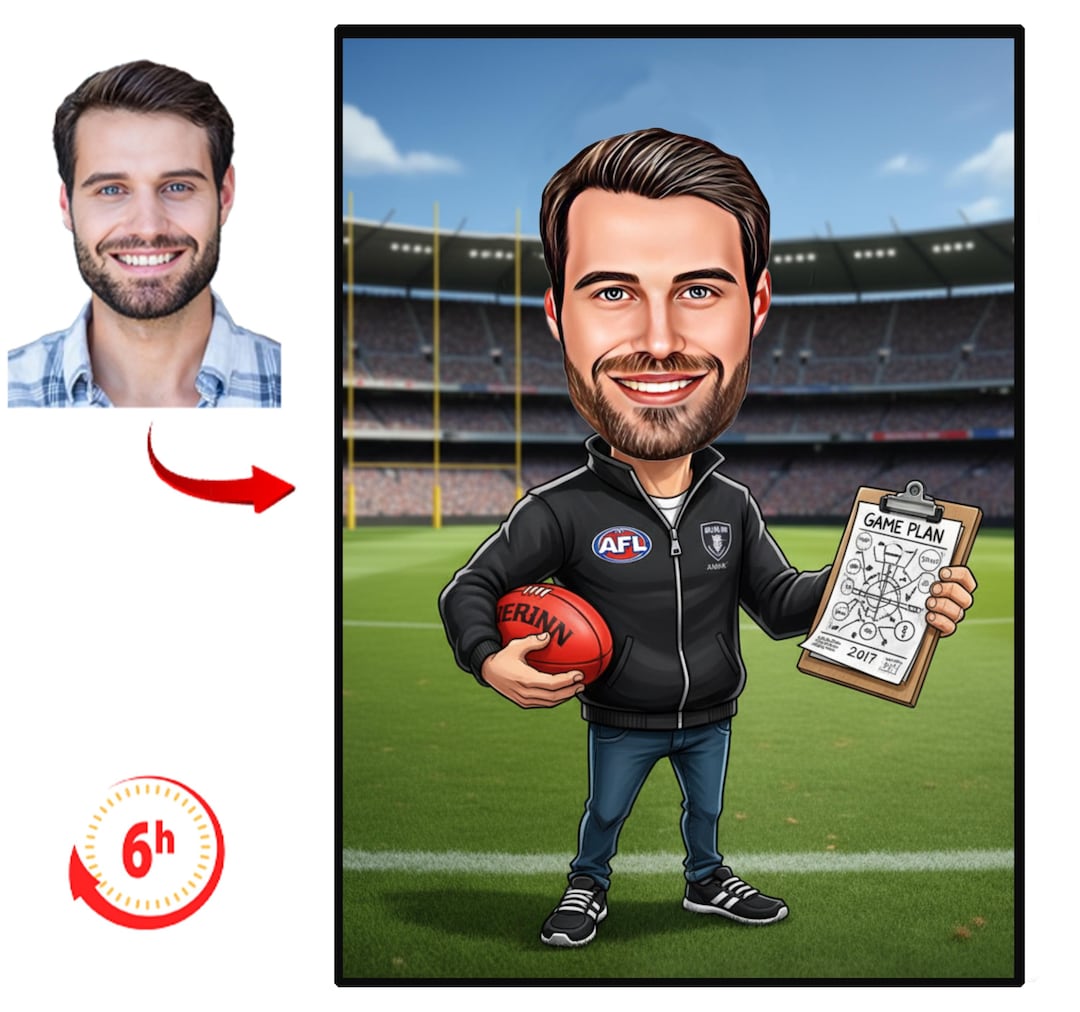 Personalized AFL Coach Caricature | Custom Australian Football Portrait ...
