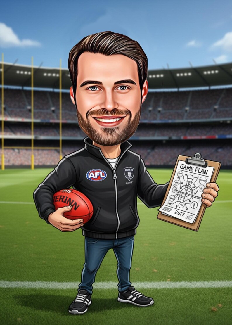 Personalized AFL Coach Caricature | Custom Australian Football Portrait ...