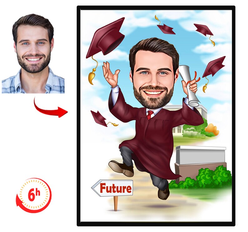 Custom Graduation Cartoon Portrait | Personalized Graduate Caricature ...