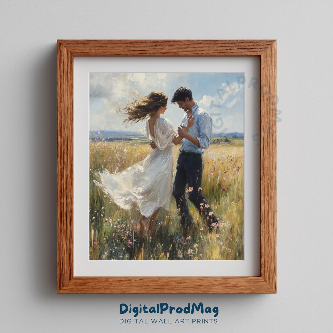 Cottagecore Romance Printable - Couple Dancing in Sunlit Meadow ...