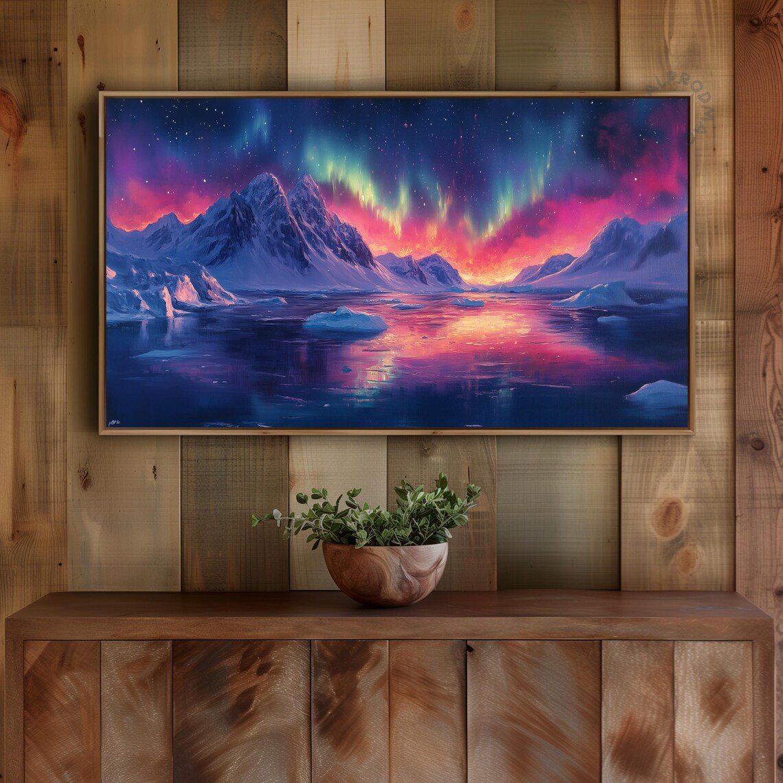 Arctic Northern Lights Frame TV Art, Winter Mountain Landscape (digital ...