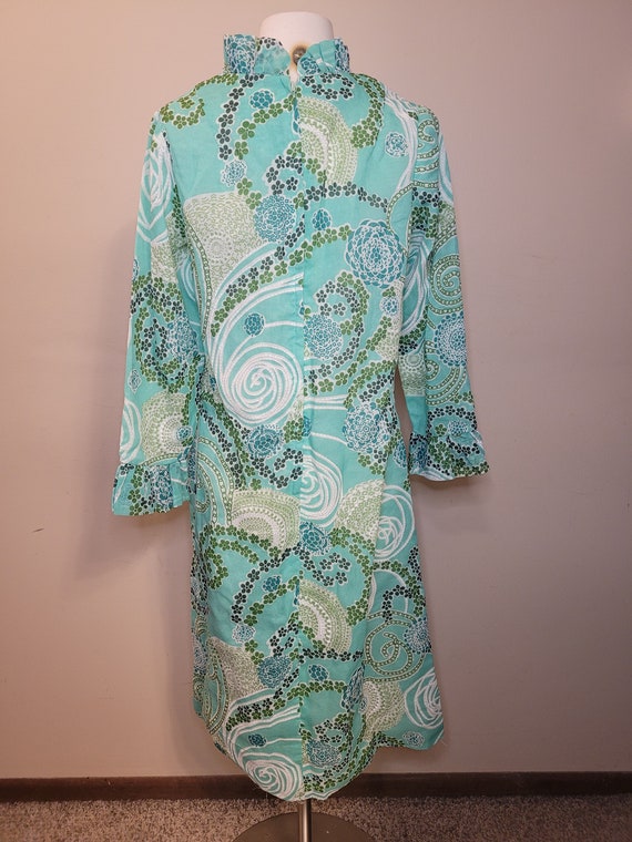 1972 Green Cotton Palette Psychedelic Print Dress Ru… - Gem