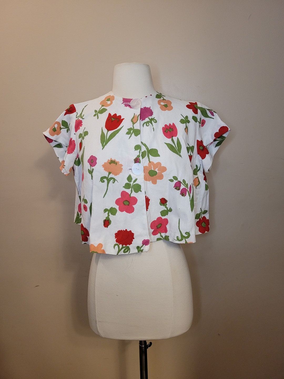 1966 Mod Surfer Gidget Crop Floral Flare Top Sz XS/S HTF - Etsy