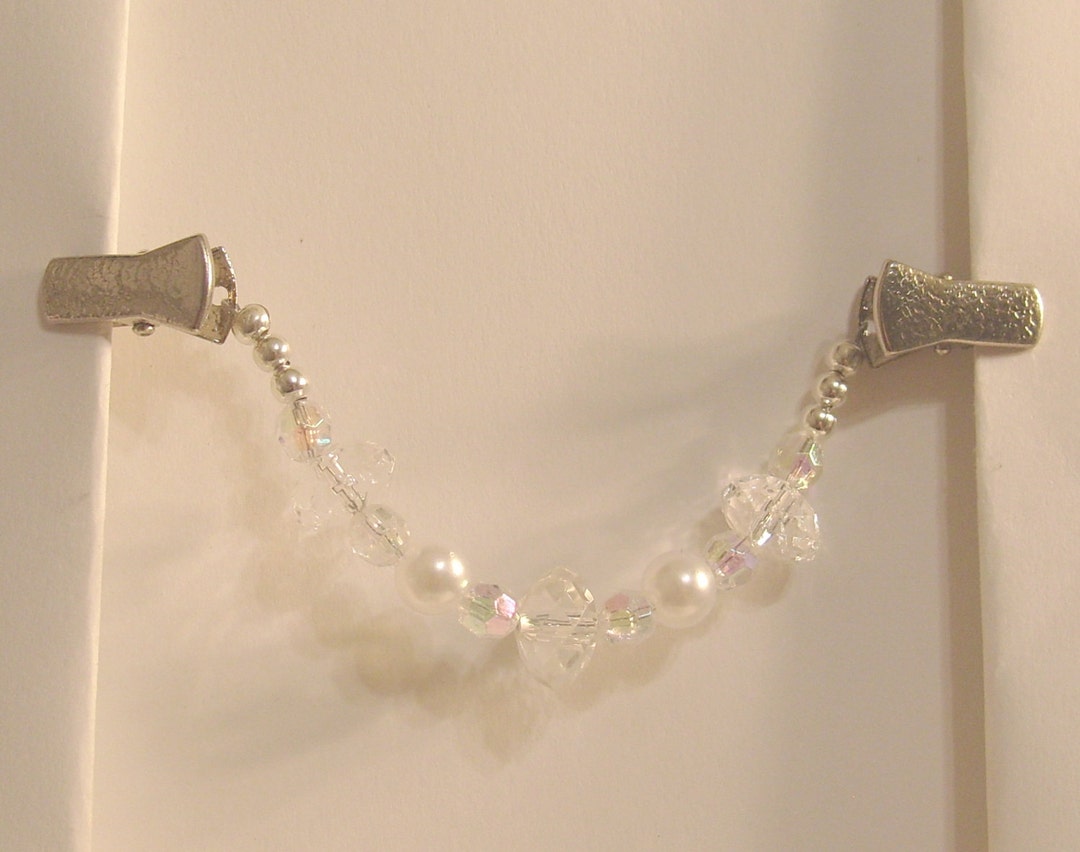Tallit Clips Clear Crystals and White Pearls - Etsy