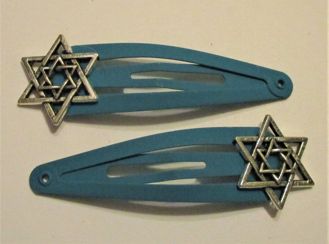 Set of 2 Kippah Clips Silver Star on Teal Clips - Etsy