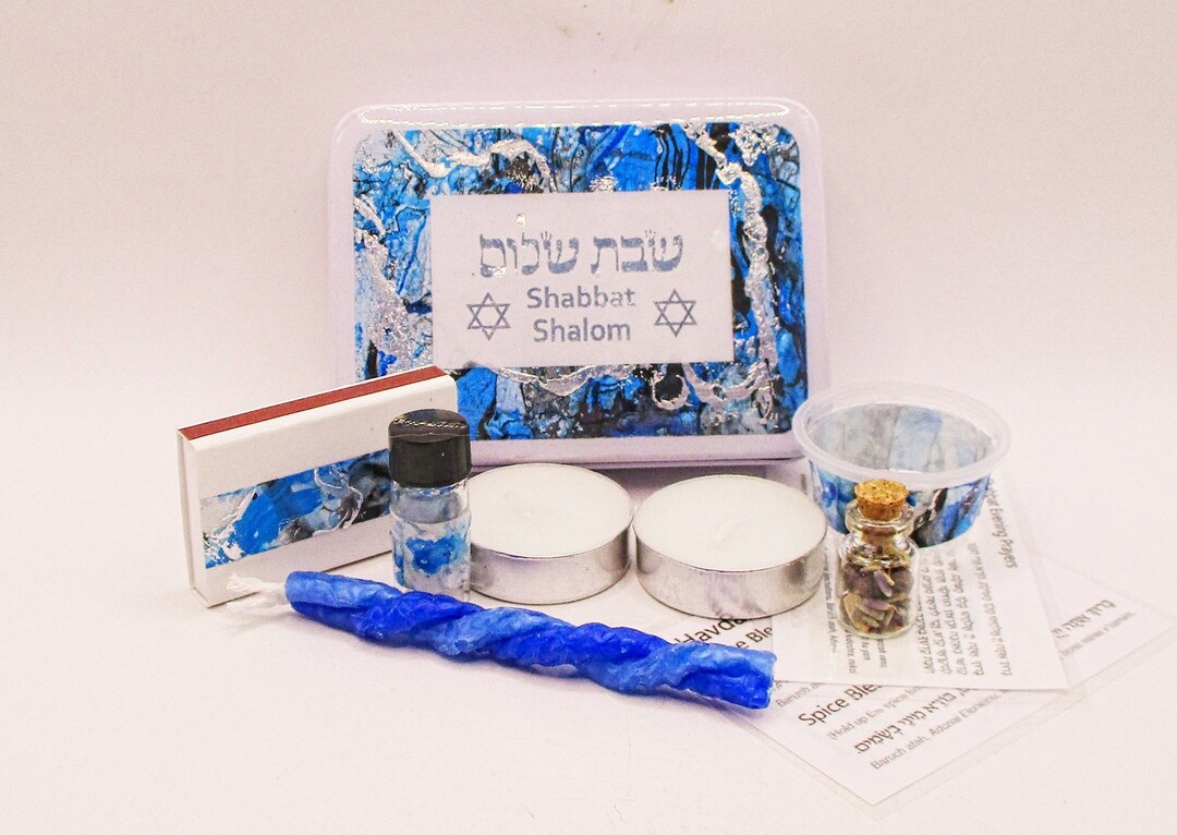 Shabbat Travel Kit Blue and Silver Marbled - Etsy