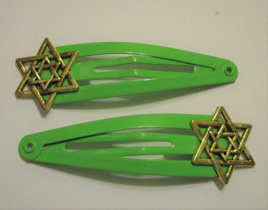 Set of 2 Kippah Clips Gold Star on Bright Green Clip - Etsy