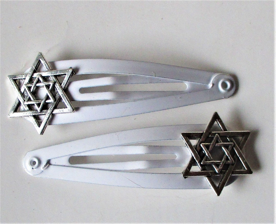 Set of 2 Kippah Clips - Silver Star on White Clips - Etsy