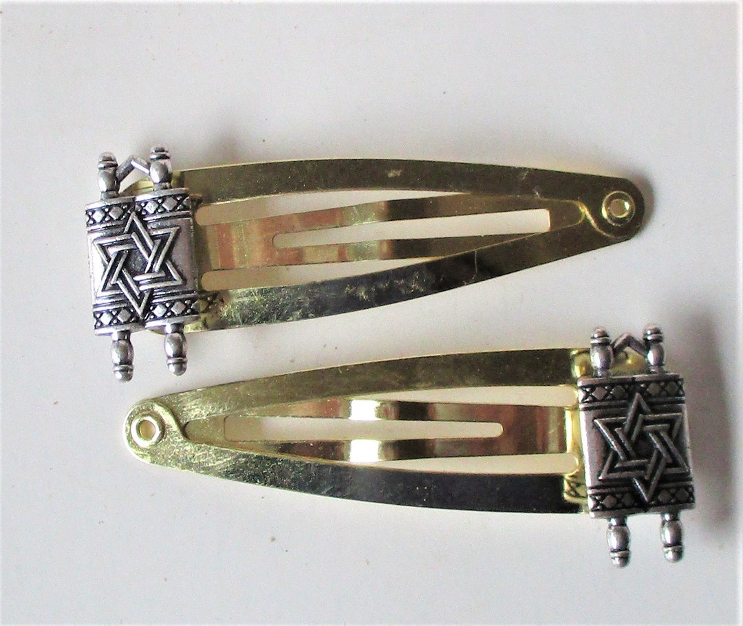 Set of 2 Kippah Clips Silver Torah on Gold Clips - Etsy
