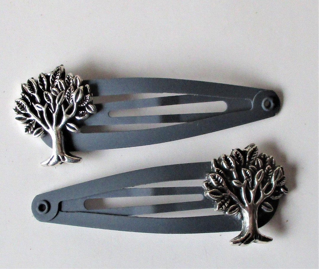 Set of 2 Kippah Clips -Silver Tree on Charcoal Clips- Bar Mitzvah ...