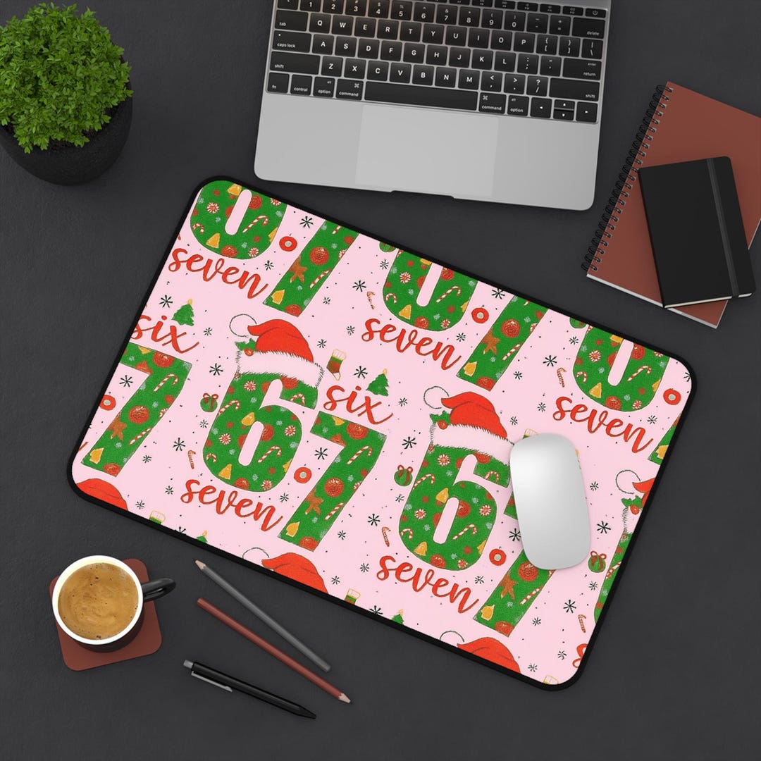 Number Six Seven Christmas Pattern Desk Mat | Santa Hat Holiday Numbers ...