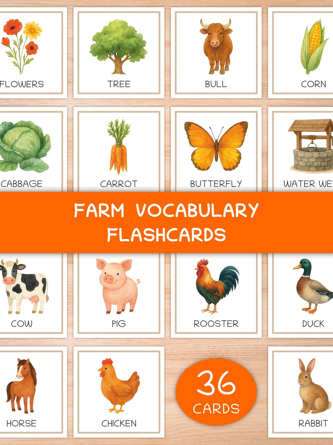 Vocabulary Flashcards for Kids, Printable Farm Animals, Tools & Nature ...