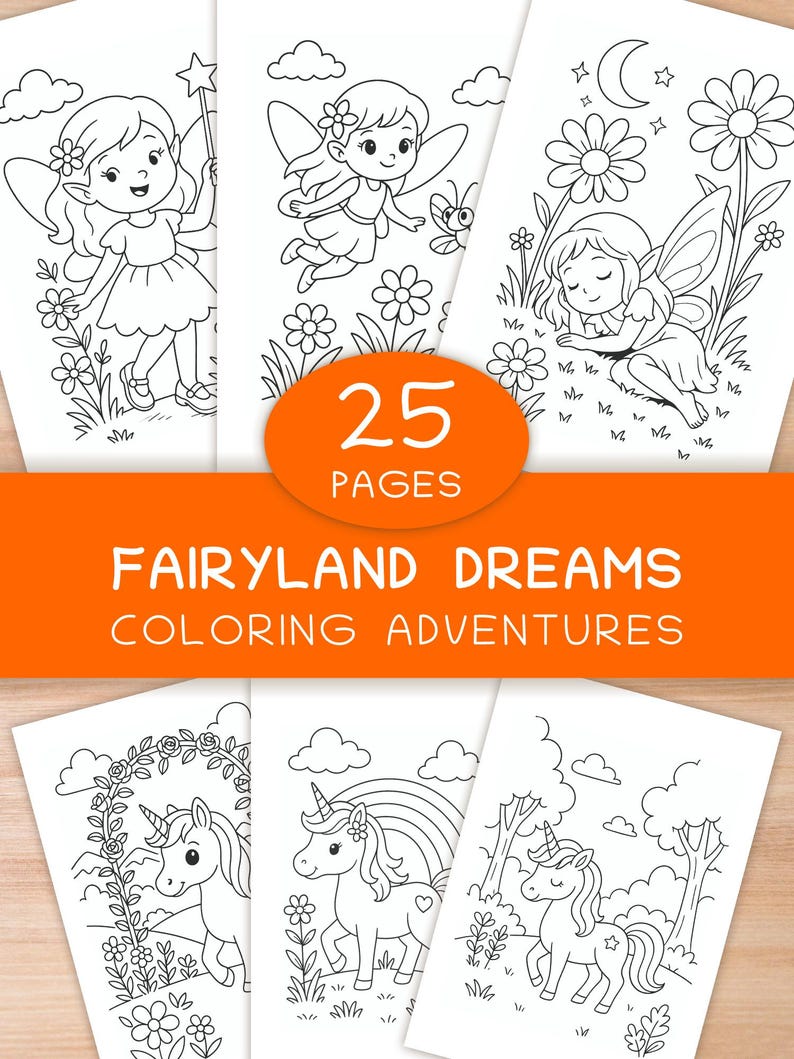 Printable Fairy Unicorn Coloring Pages for Kids – 25-sheet Instant ...