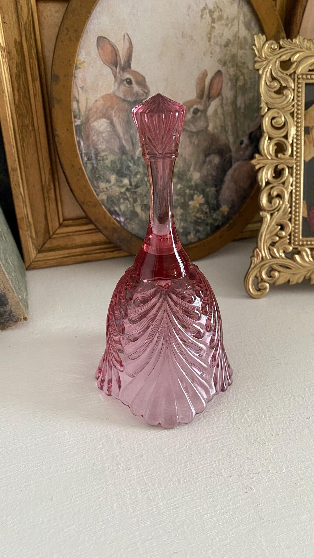 Vintage Fenton Pink Glass Bell Pressed Art Glass Decorative Display ...