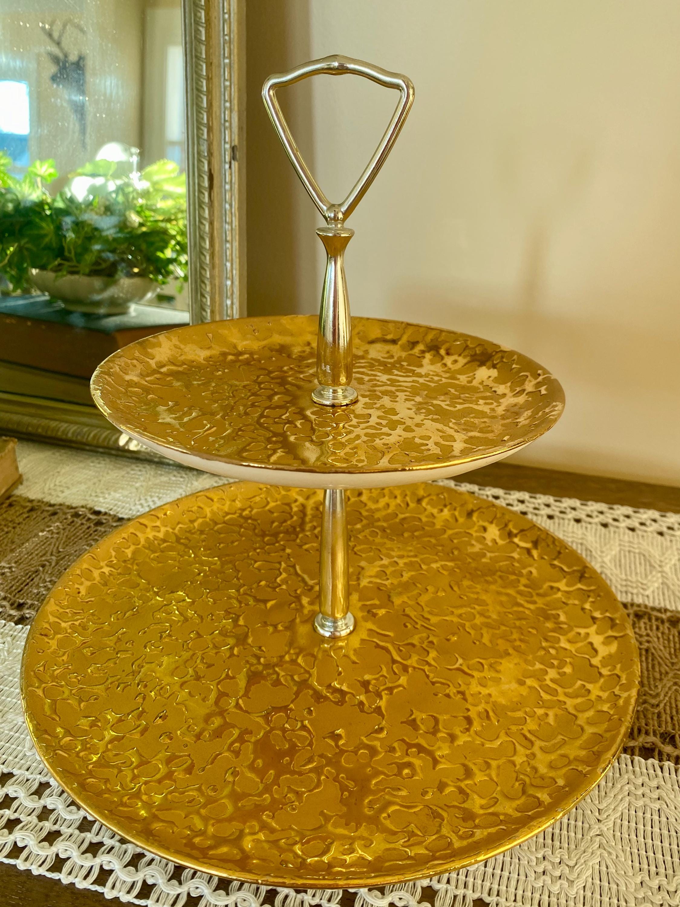 Vintage 22K Gold 2-tier Serving Tray Weeping Bright Gold Dessert Stand ...