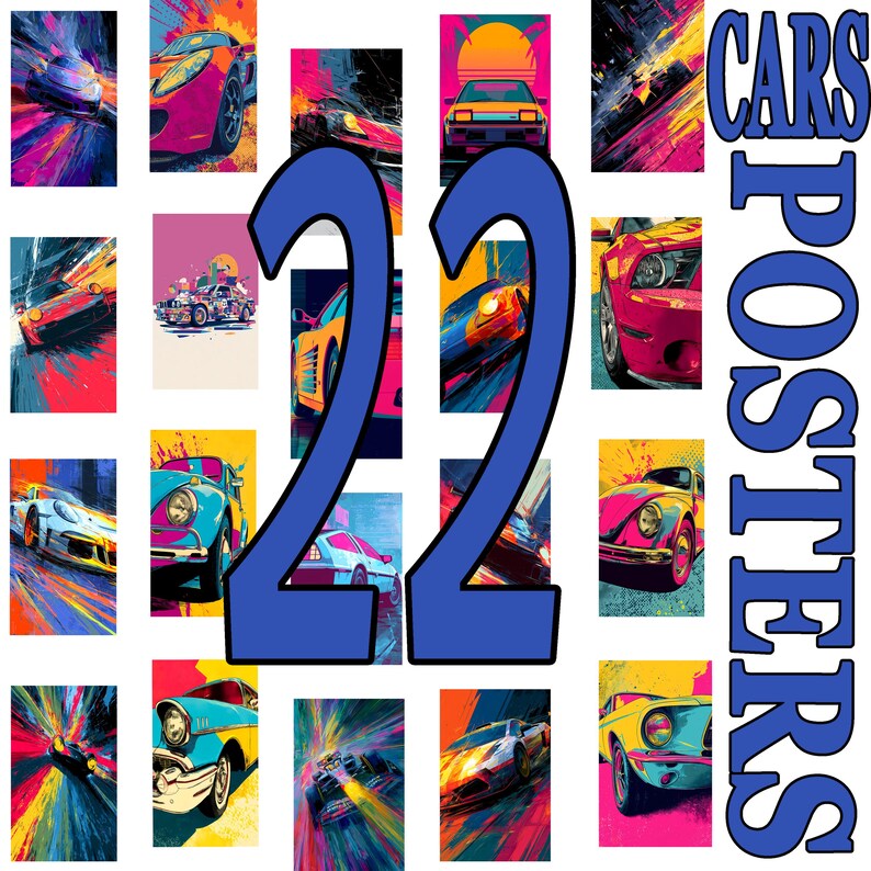 22 Cars Posters PNG No Copyright (digital Download Zip File 1.66GB) - Etsy